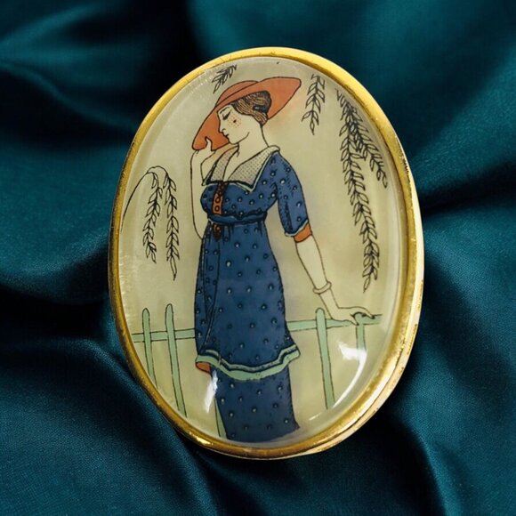 Jewelry | Vintage Elegance Women Portrait Figure Oval Resin Art Deco ...